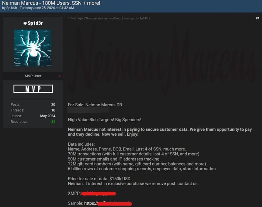 Data breach affects over 60,000 customers of luxury retailer Neiman Marcus