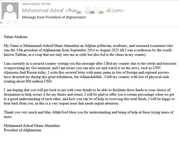 Advance-Fee Scammers Impersonate Exiled Afghan President to Defraud ...