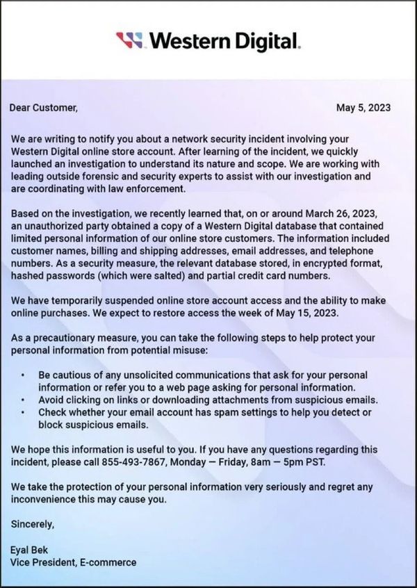 Western Digital Confirms Hackers Pilfered Customer Data in March Cyber ...