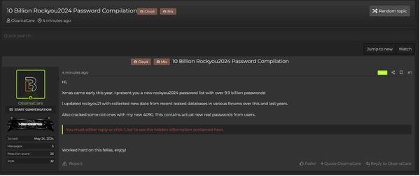 RockYou2024: Hacker leaks compilation of almost 10 billion passwords