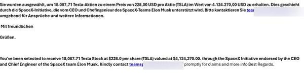 Beware of SpaceX and Tesla Stock Giveaway Scams Flooding Inboxes