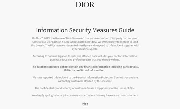 House of Dior Notifies Customers in Asia of Data Breach