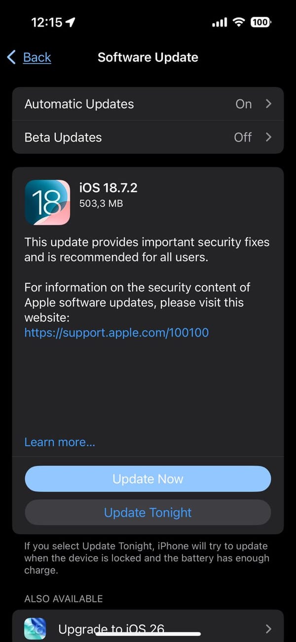 Still Not on iOS 26? Apple Offers iOS 18.7.2 to Keep You Safe