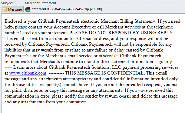 Citibank Paymentech Electronic Merchant Billing Statement Spam Infects ...