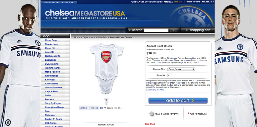 Megastore Hackers Replace Chelsea Outfit with Arsenal Onesie