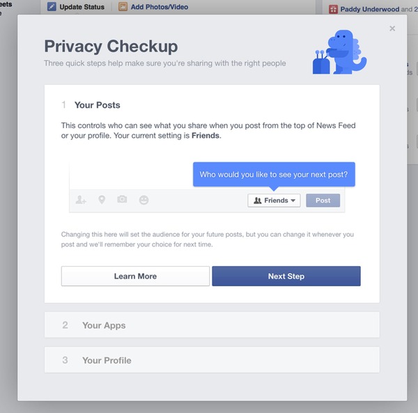 Facebook's privacy dinosaur will check your settings for you