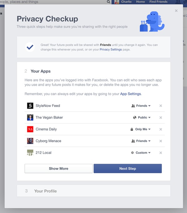 Facebook's privacy dinosaur will check your settings for you