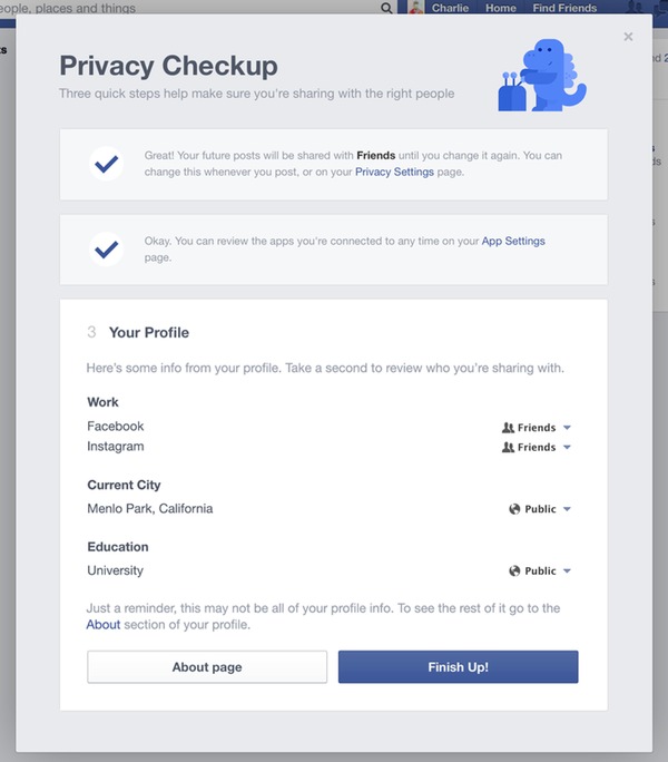 Facebook's privacy dinosaur will check your settings for you