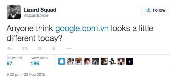Lizard Squad disrupts Google in Vietnam to promote DDoS-for-hire service
